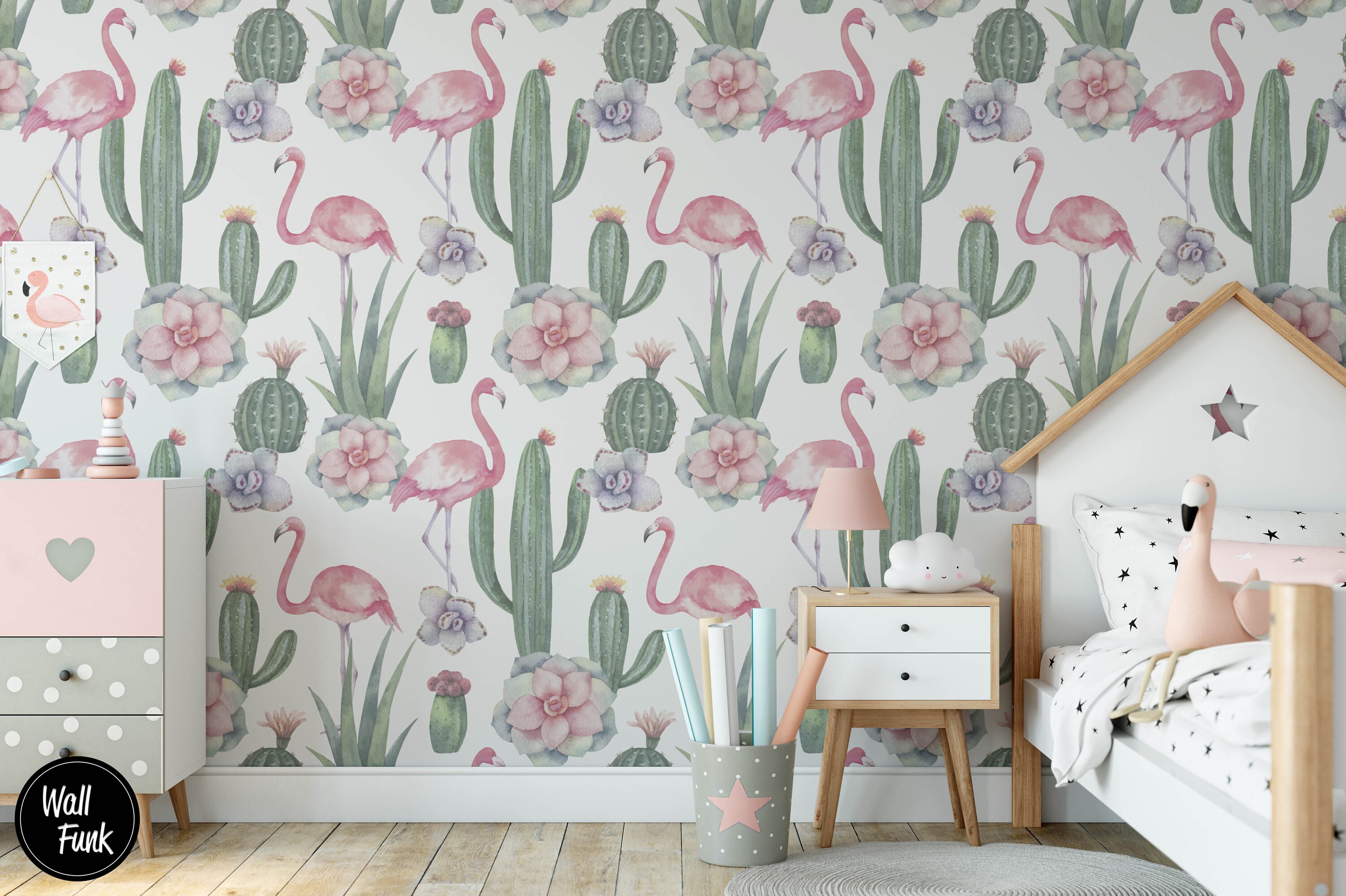 Cactus and Flamingo Wallpaper Removable Cactus Wallpaper | Etsy