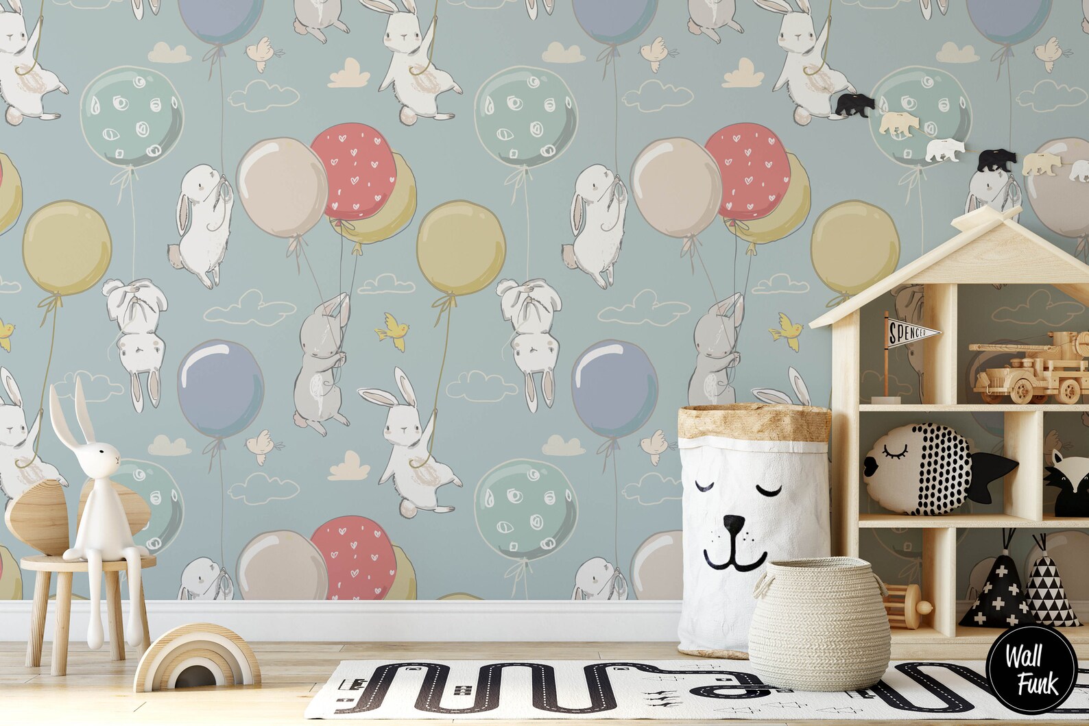 Balloons & Rabbits Nursery Wallpaper Removable and - Etsy