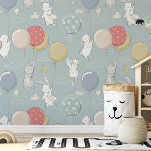 Balloons & Rabbits Nursery Wallpaper - Removable and Pre-pasted ...