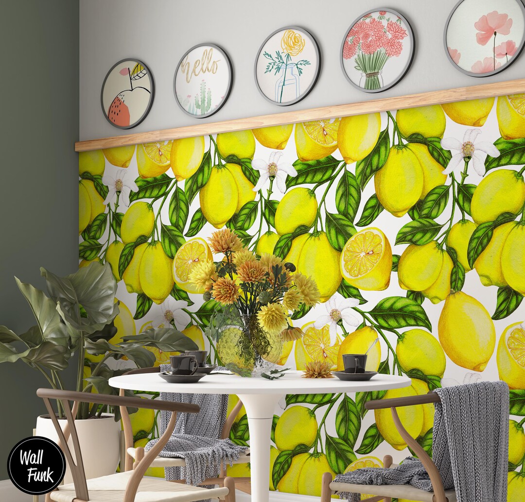 Lemon Wallpaper, Floral Wallpaper, Lemon Removable Wallpaper, Removable ...