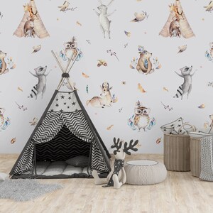 Boho Animal Wallpaper, Removable Childrens Nursery Wallpaper, Deer ...