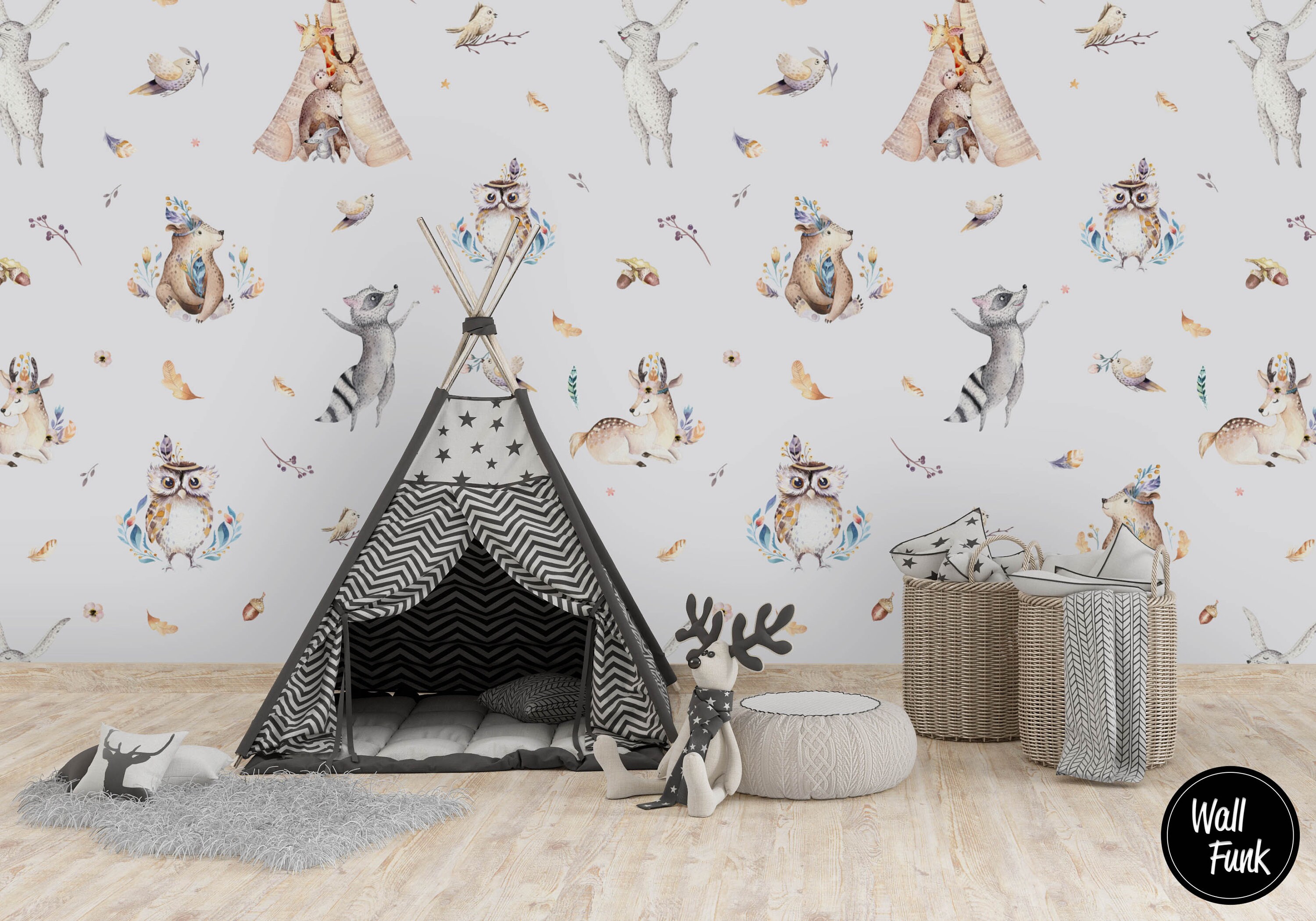 Boho Animal Wallpaper Removable Childrens Nursery Wallpaper | Etsy