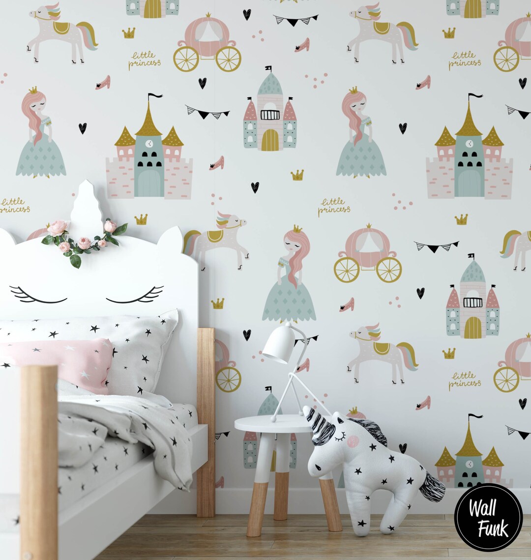 Princess Nursery Wallpaper Mural, Removable Princess Wallpaper, Girls ...