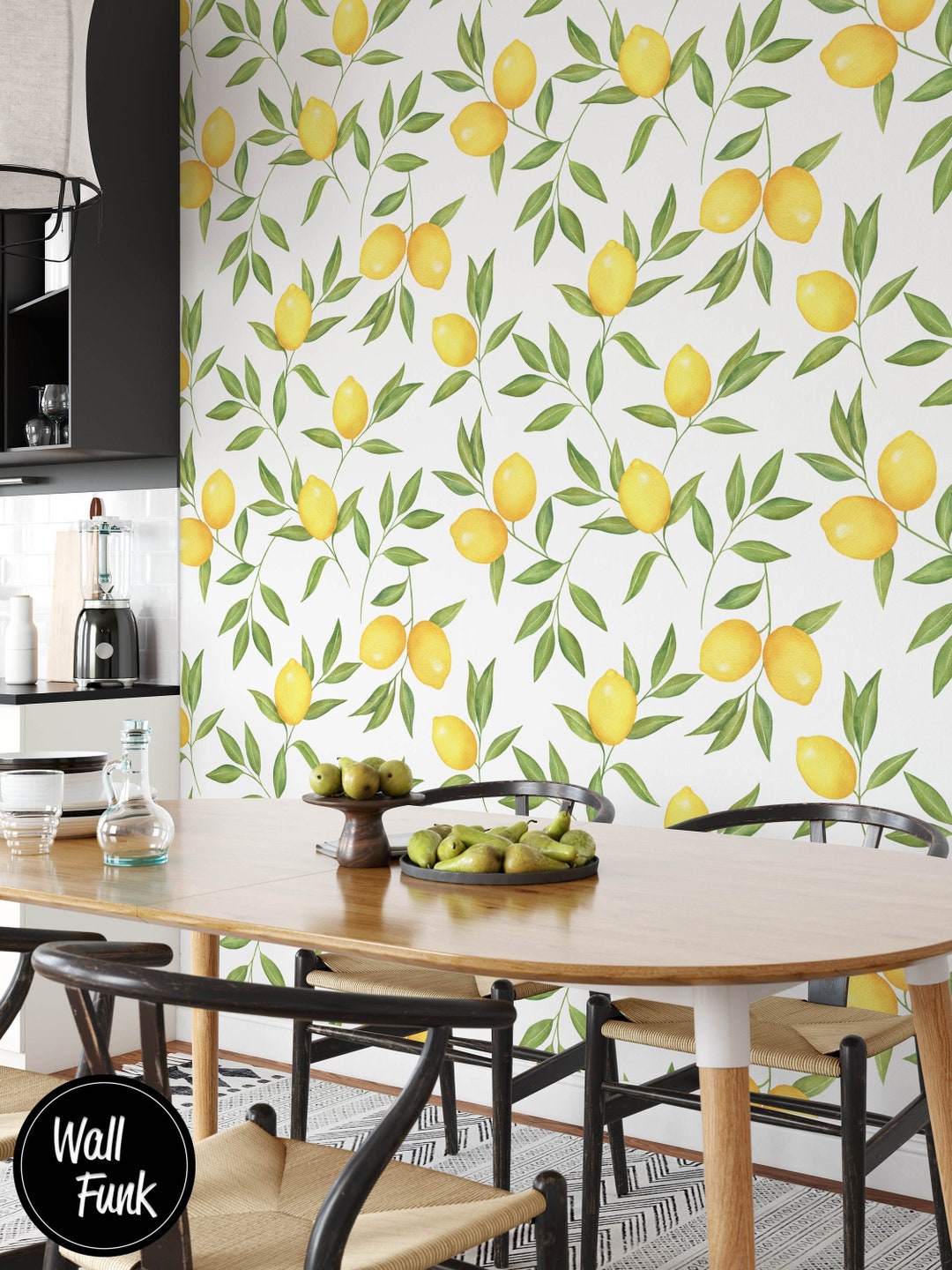 Lemon Wallpaper, Floral Wallpaper, Lemon Removable Wallpaper, Removable ...