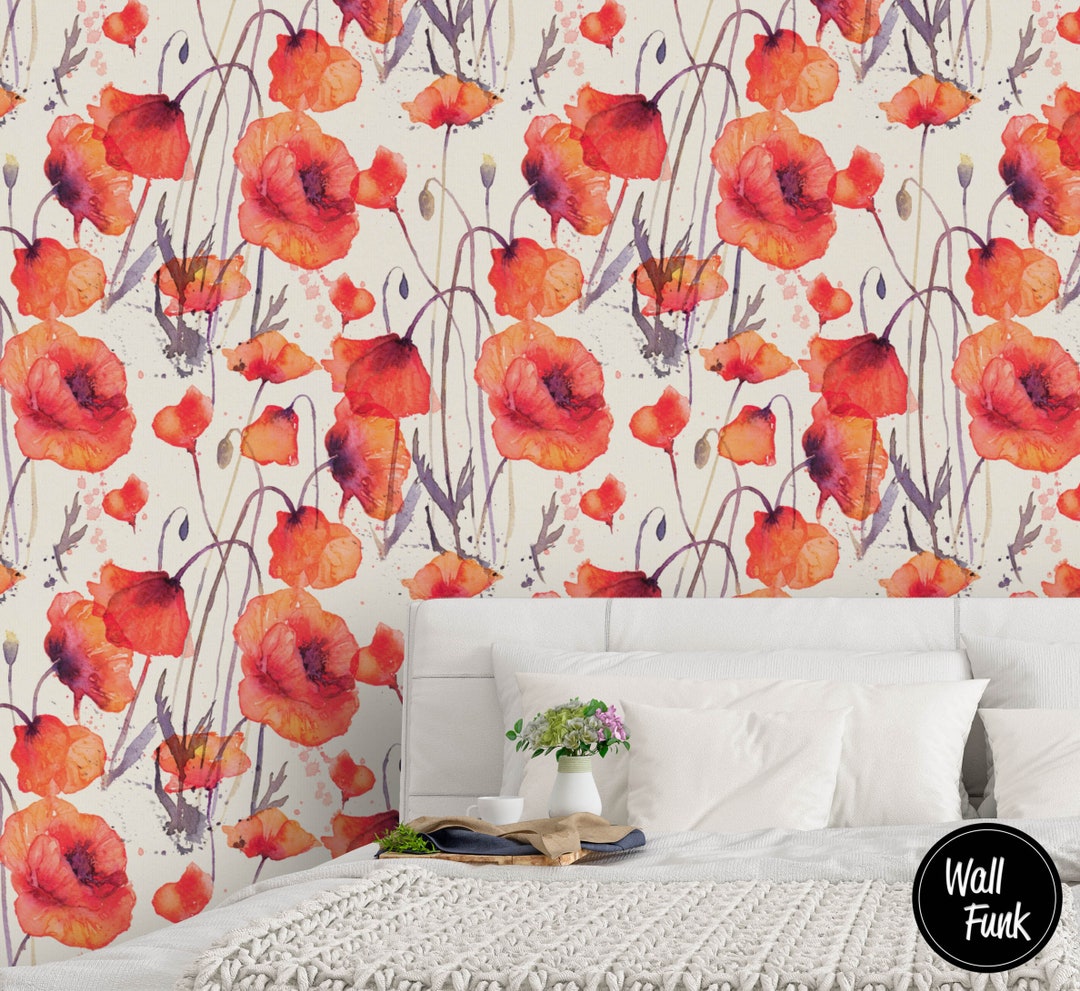 Poppy Floral Wallpaper, Poppy Wallpaper, Floral Wallpaper Poppy ...