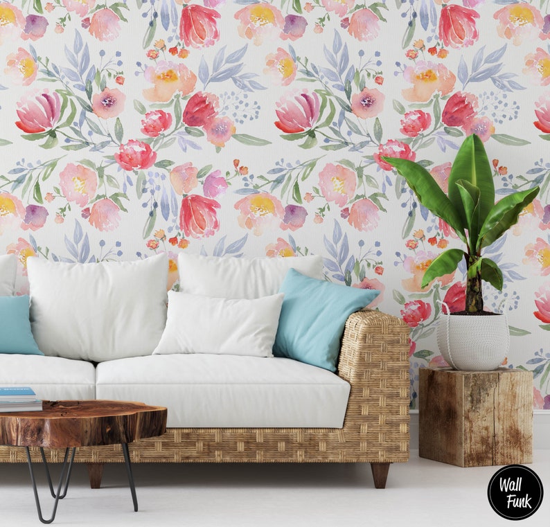 Removable Floral Wallpaper Floral Removable Wallpaper Floral | Etsy