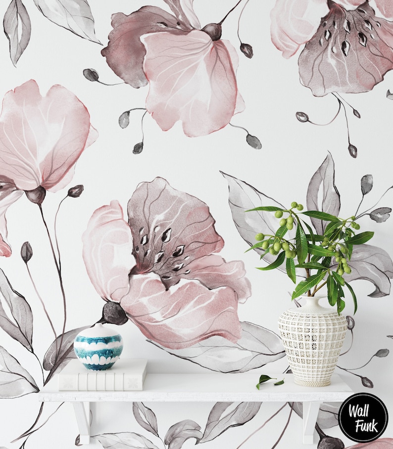 Watercolor Floral Wallpaper Floral Wallpaper Removable Etsy