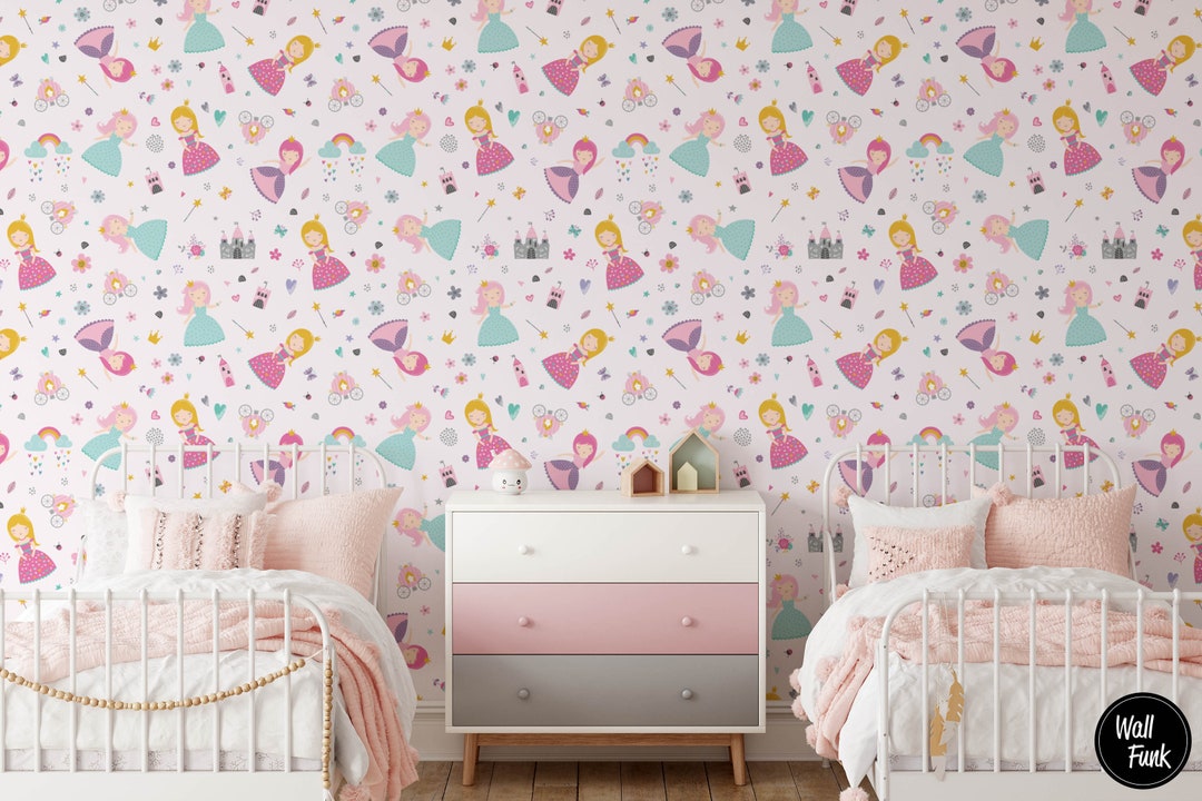 Princess Nursery Wallpaper Mural, Removable Princess Wallpaper, Girls ...