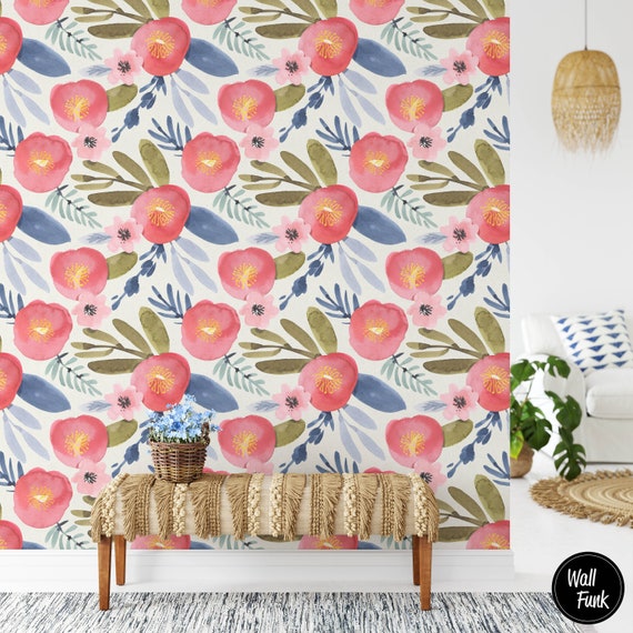 Removable Floral Wallpaper Floral Removable Wallpaper Floral | Etsy