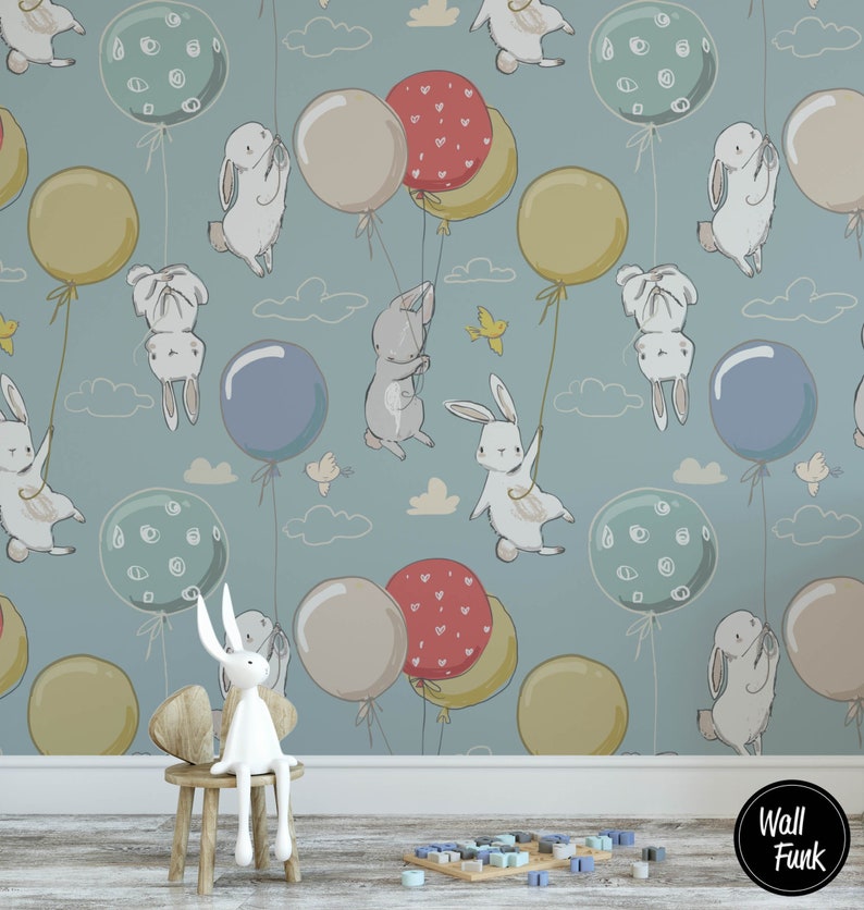 Balloons & Rabbits Nursery Wallpaper Removable and - Etsy