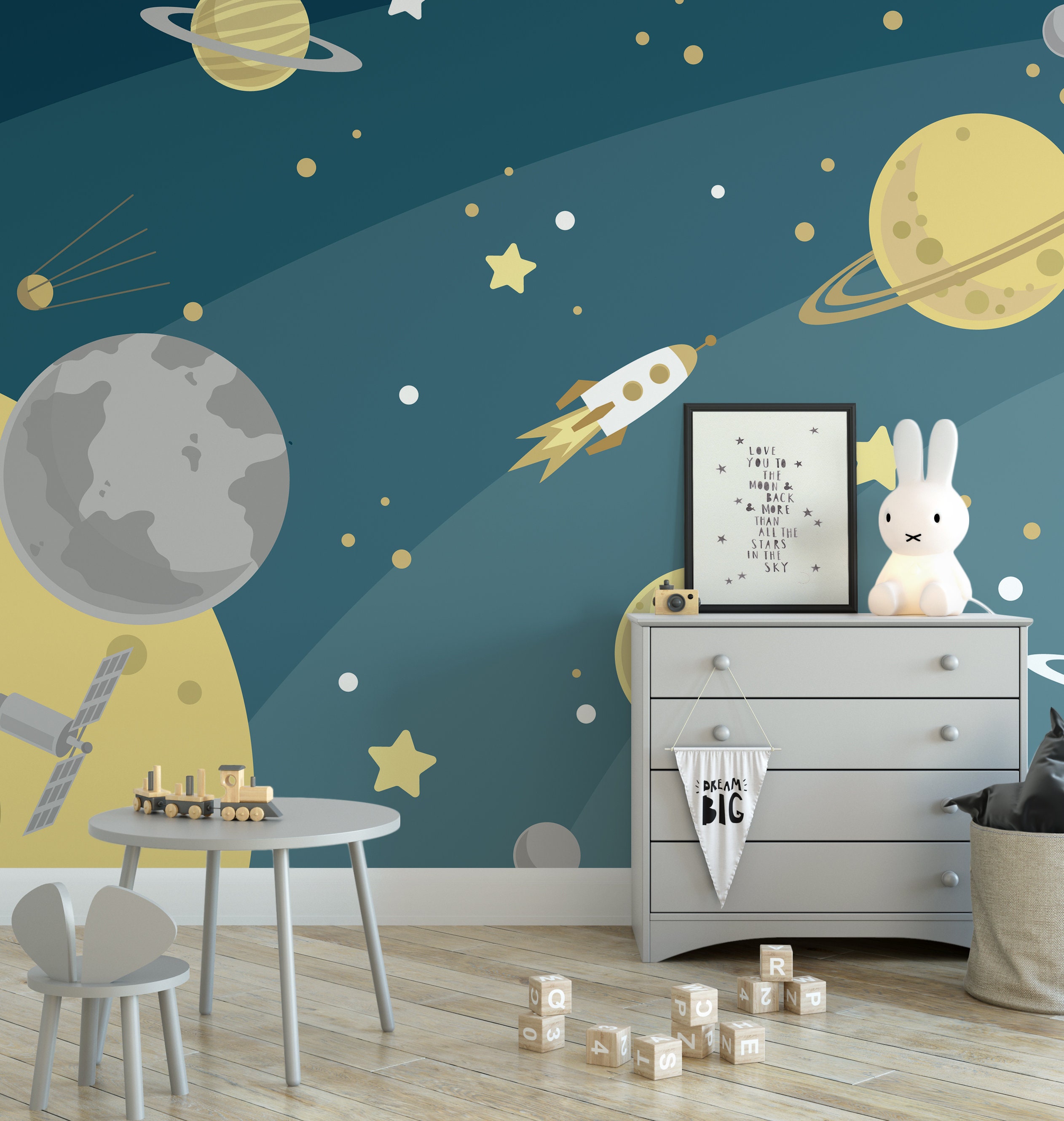 Outerspace Childrens Wallpaper Space Rocket Nursery - Etsy