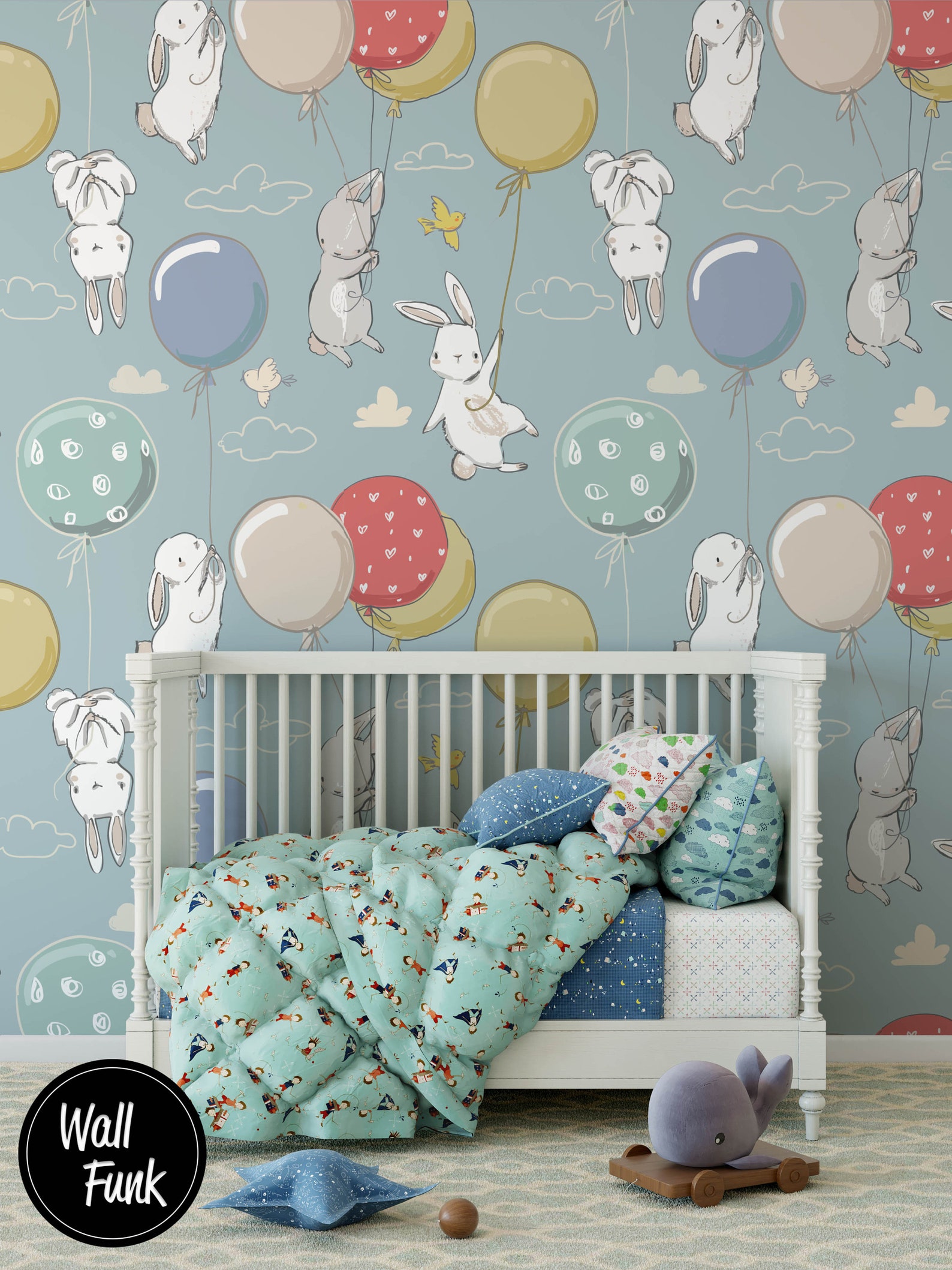 Balloons & Rabbits Nursery Wallpaper Removable and - Etsy