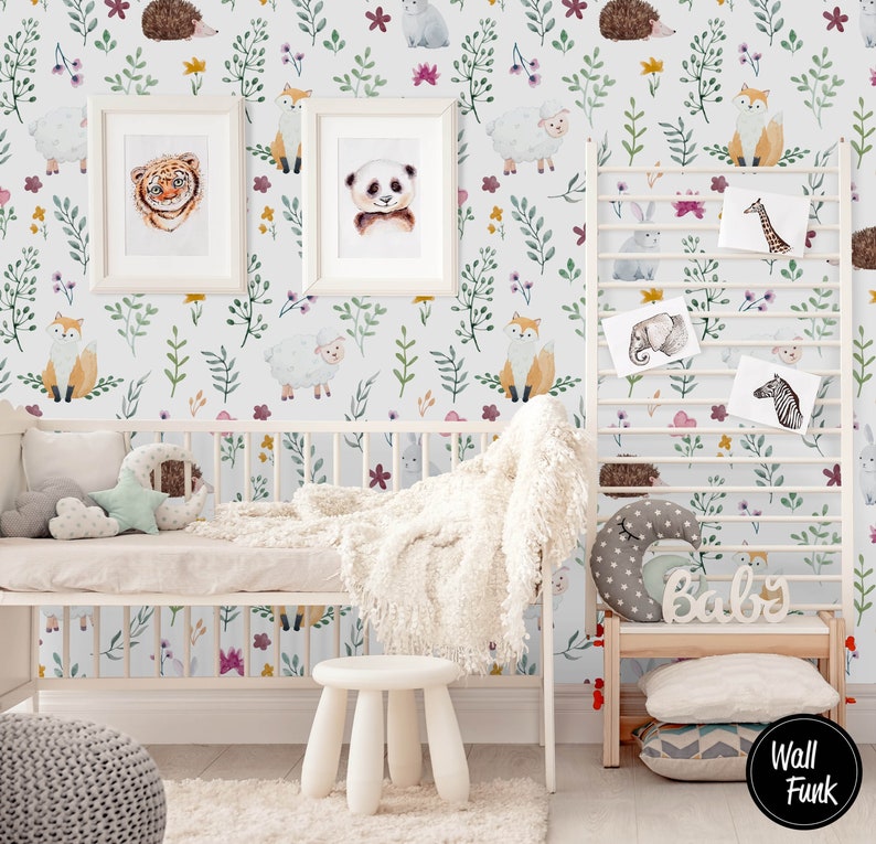 Rabbit Nursery Wallpaper Removable Wall Mural Nursery Custom - Etsy