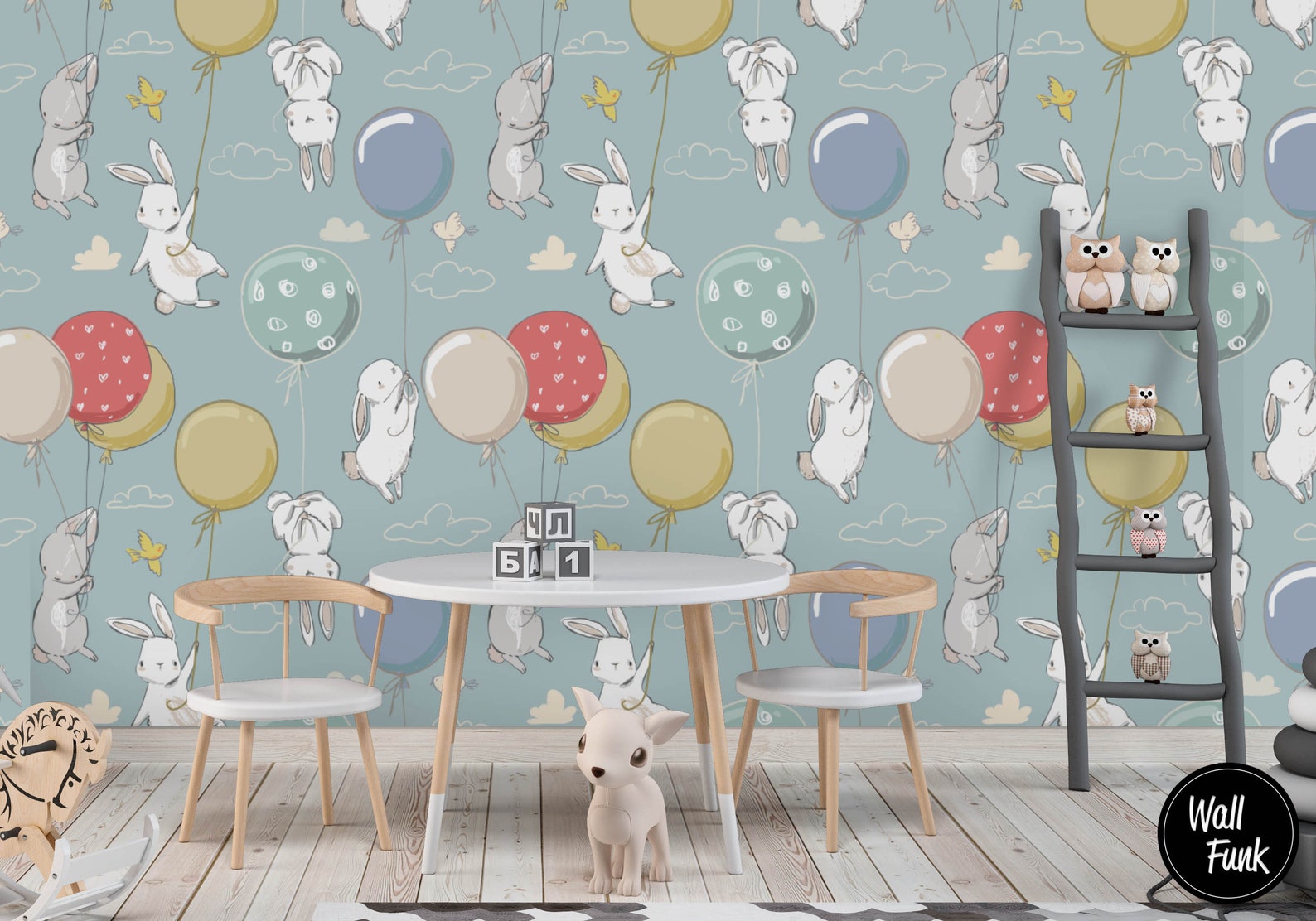 Balloons & Rabbits Nursery Wallpaper Removable and - Etsy