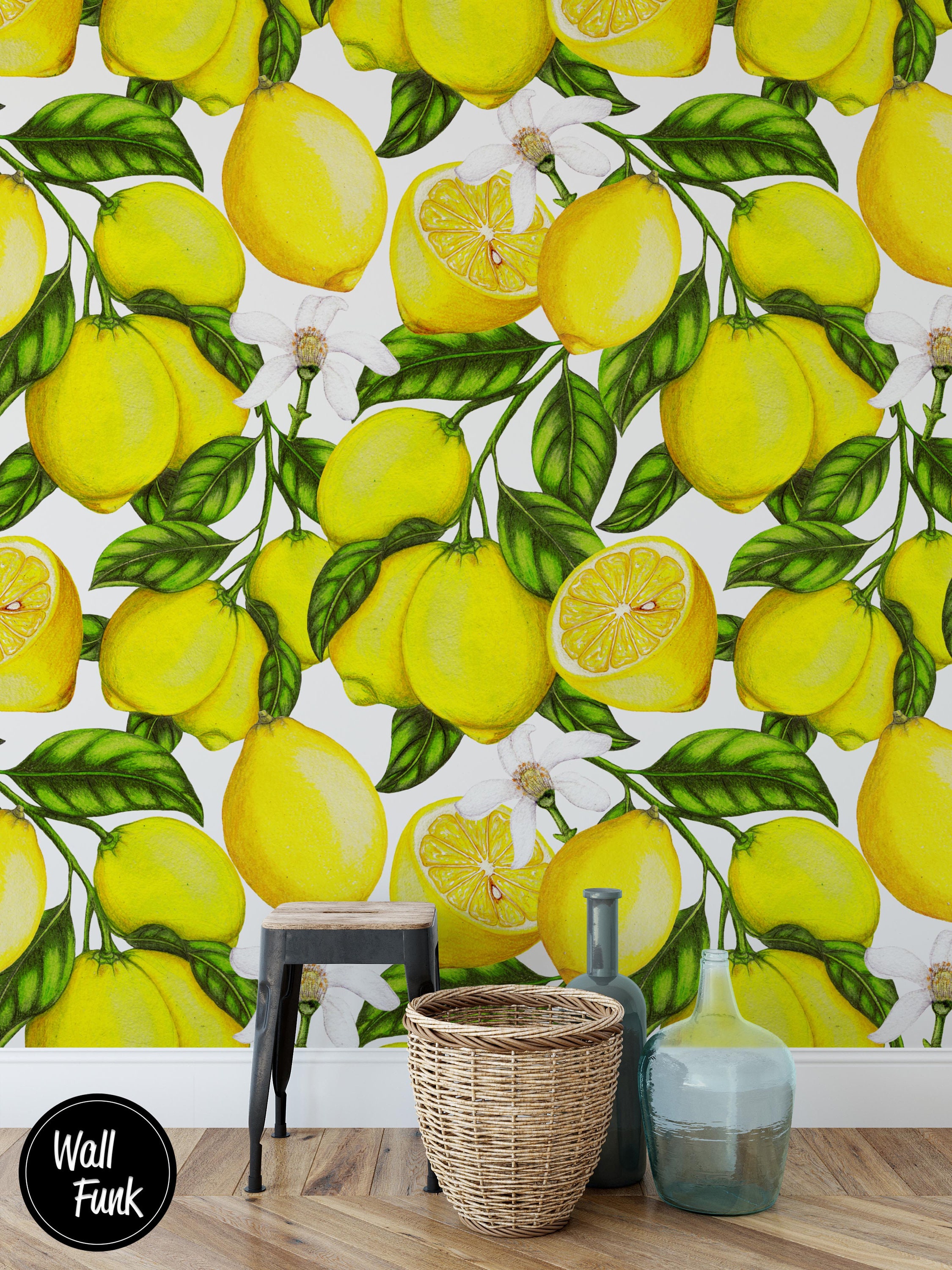 Lemon Wallpaper Floral Wallpaper Lemon Removable Wallpaper | Etsy