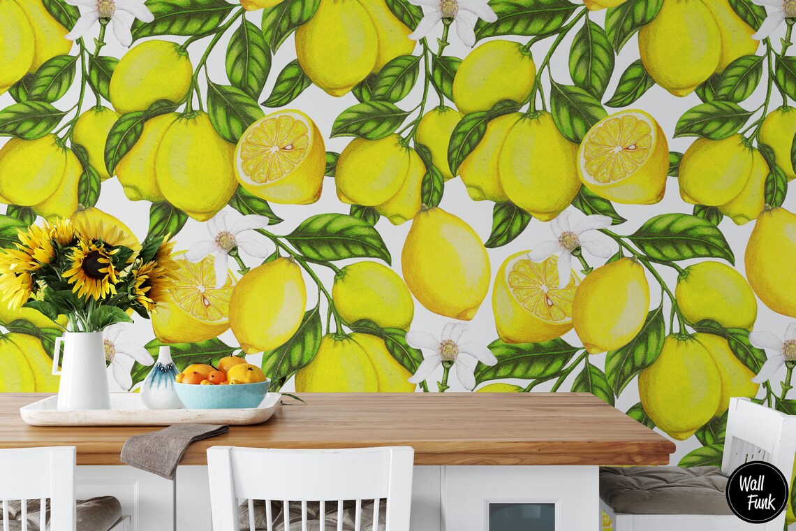 Lemon Wallpaper Floral Wallpaper Lemon Removable Wallpaper | Etsy