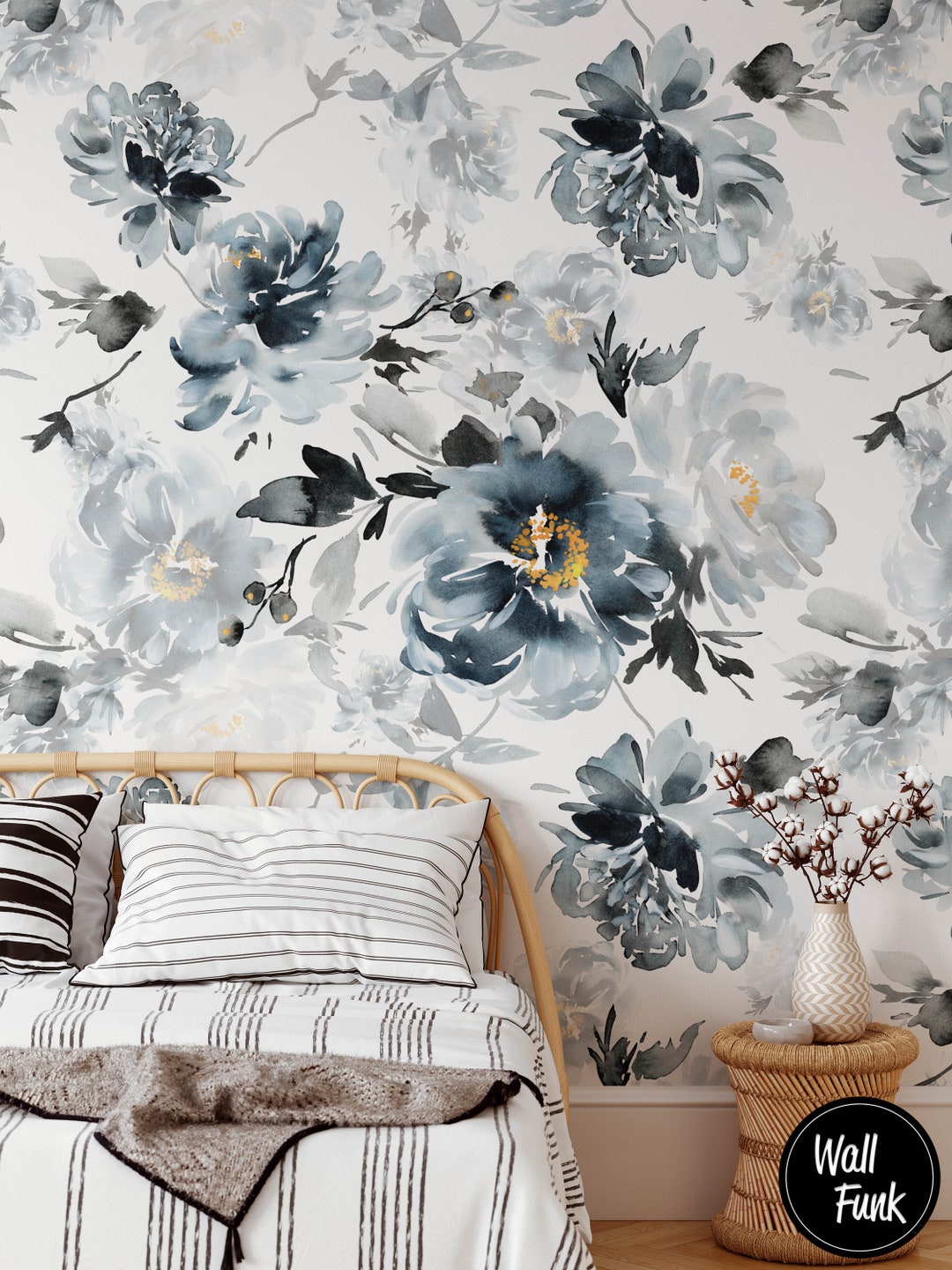 Removable Floral Wallpaper, Water Activated Temporary Stick on ...