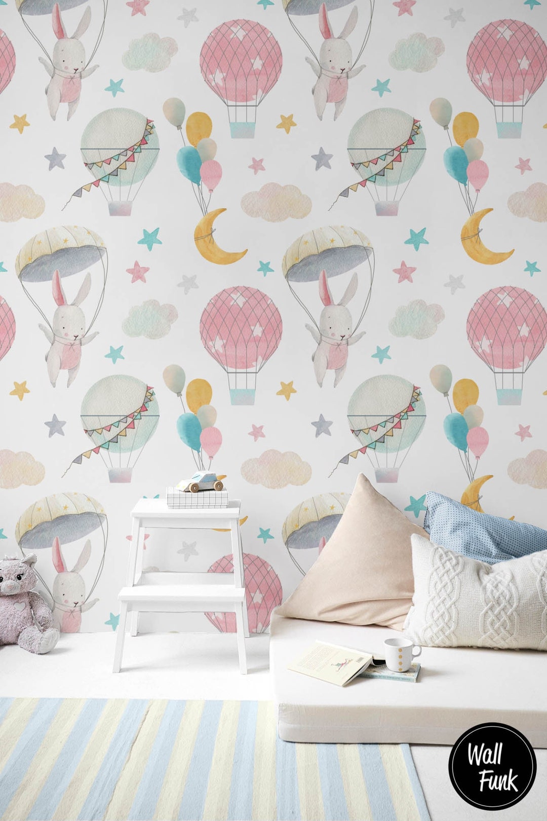 Balloons & Rabbits Nursery Wallpaper - Removable and Pre-pasted ...