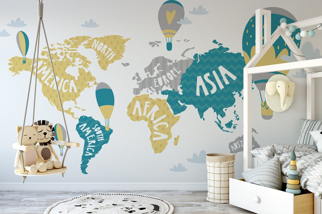 World Map Nursery Wallpaper, Mural World Map Wallpaper, Custom Nursery ...