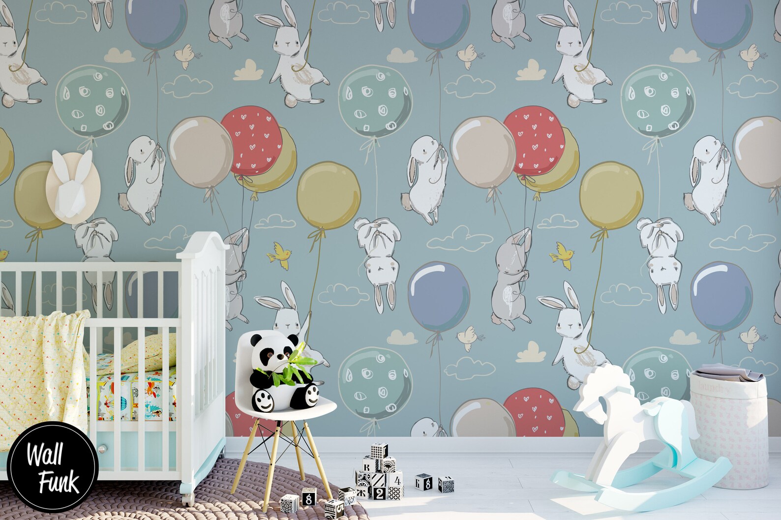 Balloons & Rabbits Nursery Wallpaper Removable and - Etsy