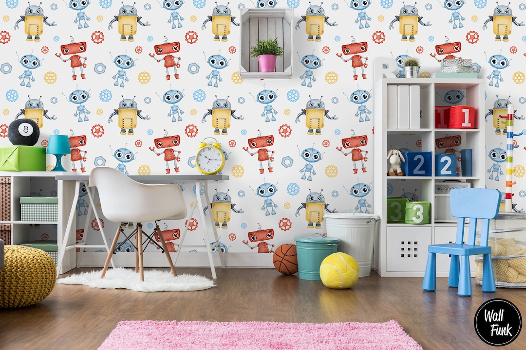 Robot Nursery Wallpaper Mural, Kids Robot Nursery Wallpaper, Custom ...