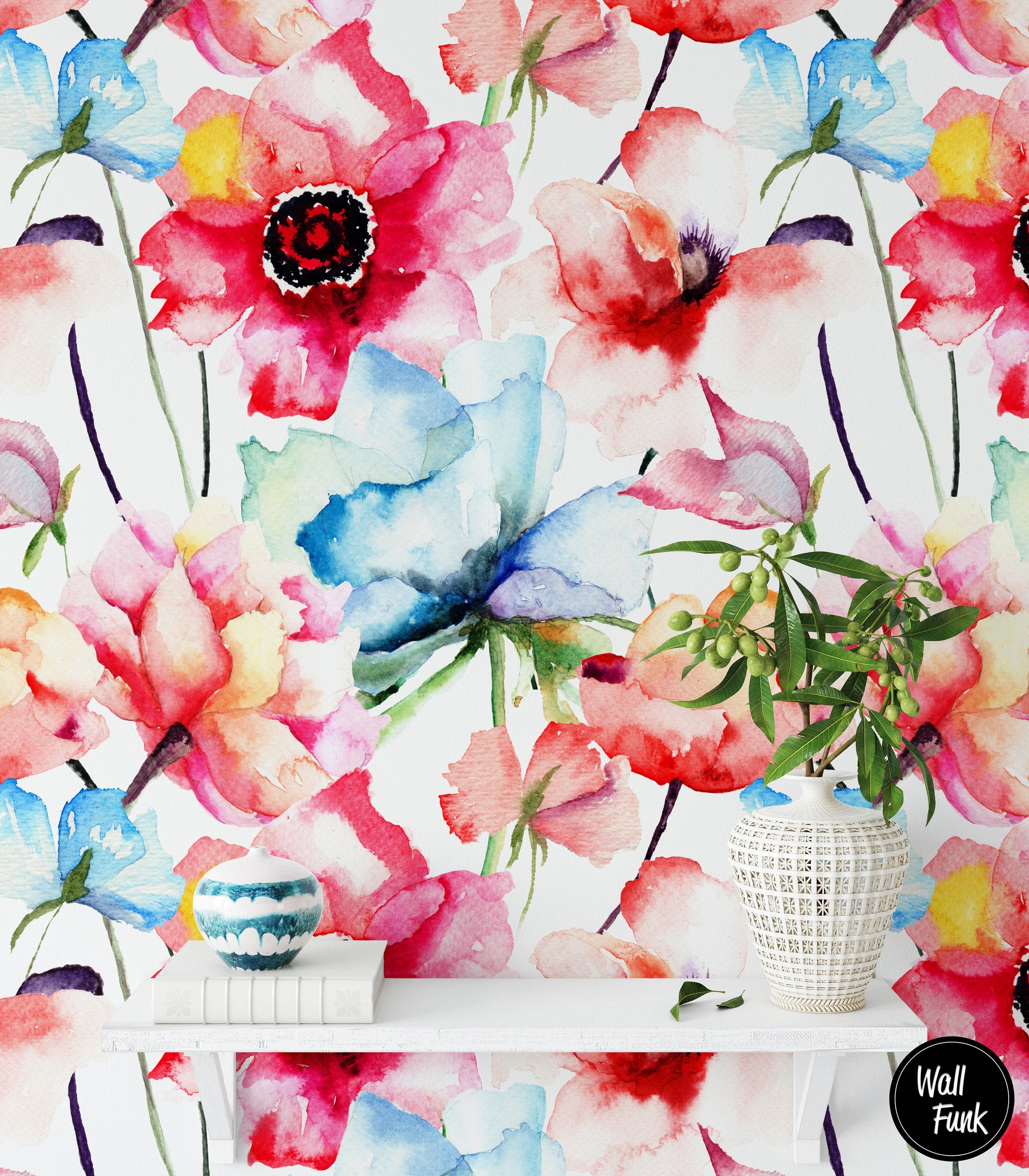 Poppy Floral Wallpaper Poppy Wallpaper Floral Wallpaper - Etsy