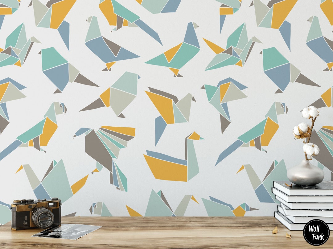 Removable Geometric Origami Bird Wallpaper, Bathroom & Bedroom Decor ...