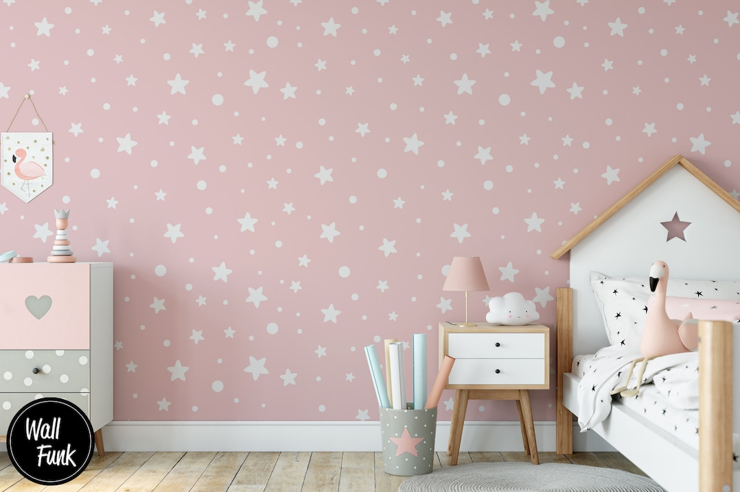 Pink Stars Nursery Wallpaper, Removable Temporary Stick on Wallpaper ...