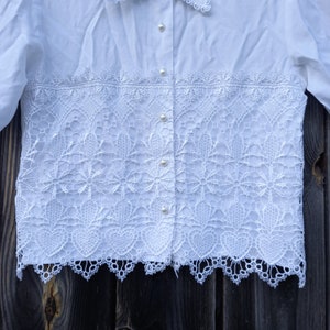 90s Lase White Blouse for Women Vintage Top Summer Party Shirt Office ...