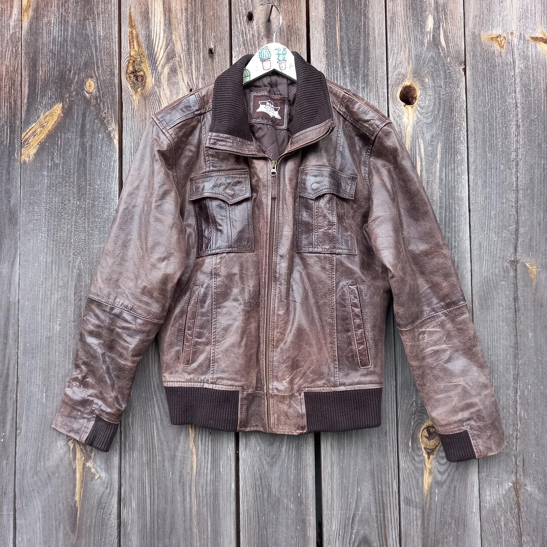 90s Brown Leather Jacket Men Y2k Vintage Bomber Motorcycle Clothes ...