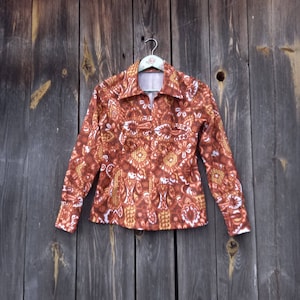 70s Blouse Women Orange Blouses Mod Vintage Shirt Womens 1970s Floral ...
