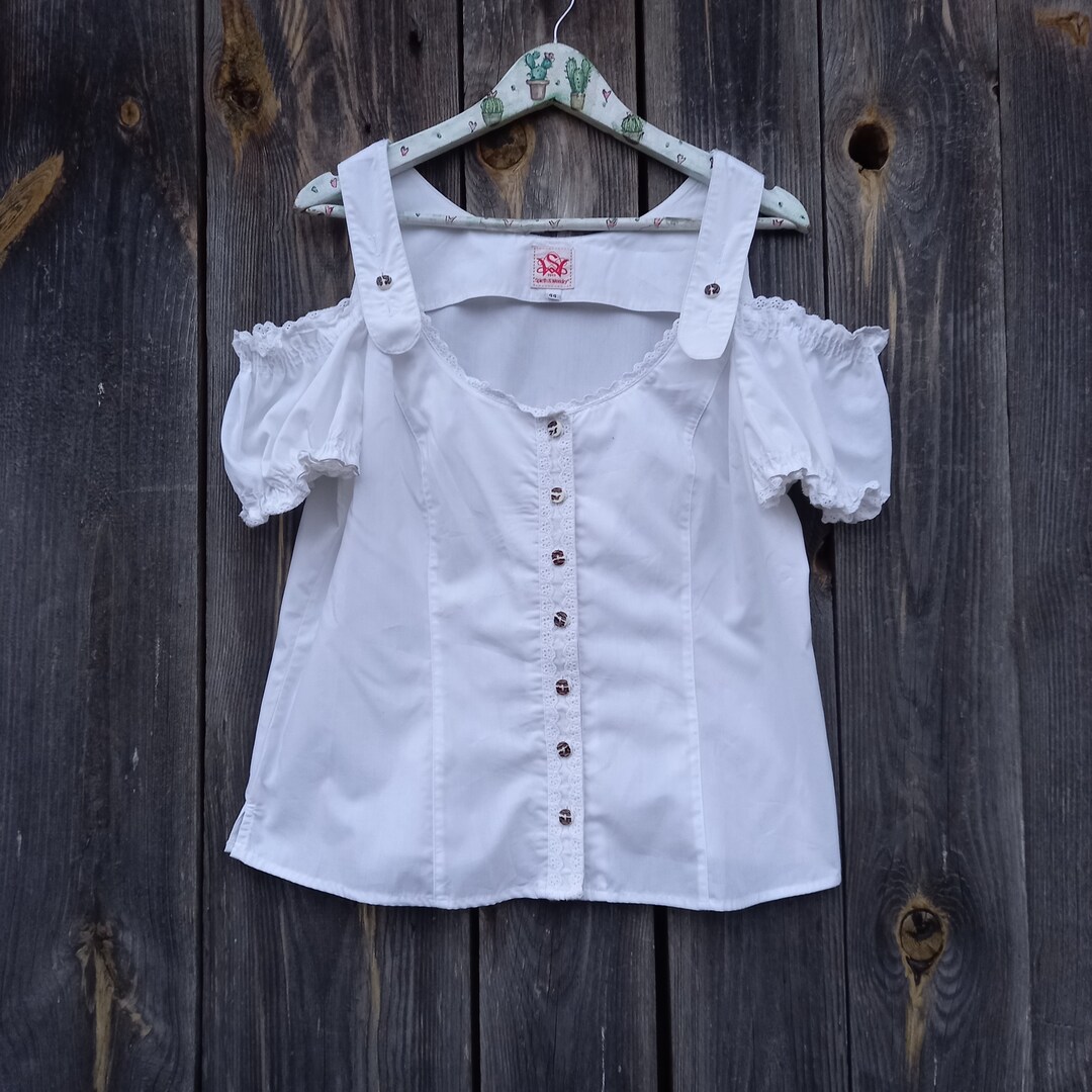 Dirndl Blouse Vintage Womens Trachten Blouses White Western Clothes ...