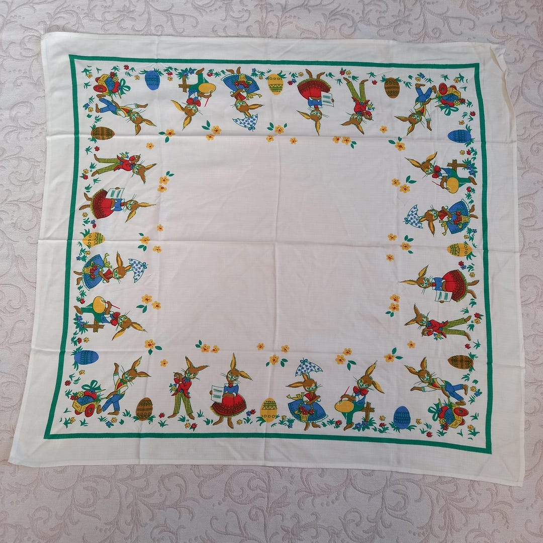 Vintage Easter Bunny Tablecloth: 1980s Embroidered Spring Decor (36x40 ...