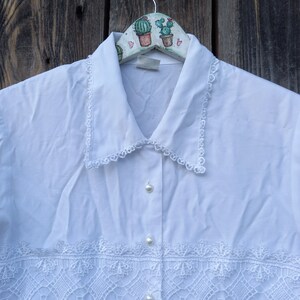 90s Lase White Blouse for Women Vintage Top Summer Party Shirt Office ...