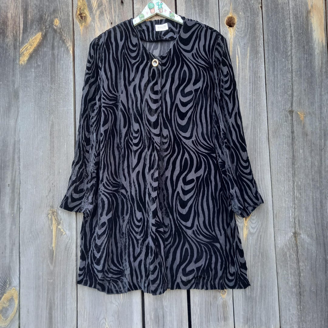 Vintage Blouses Womens Basler Black Shirt Chiffon Velvet Print Panne ...