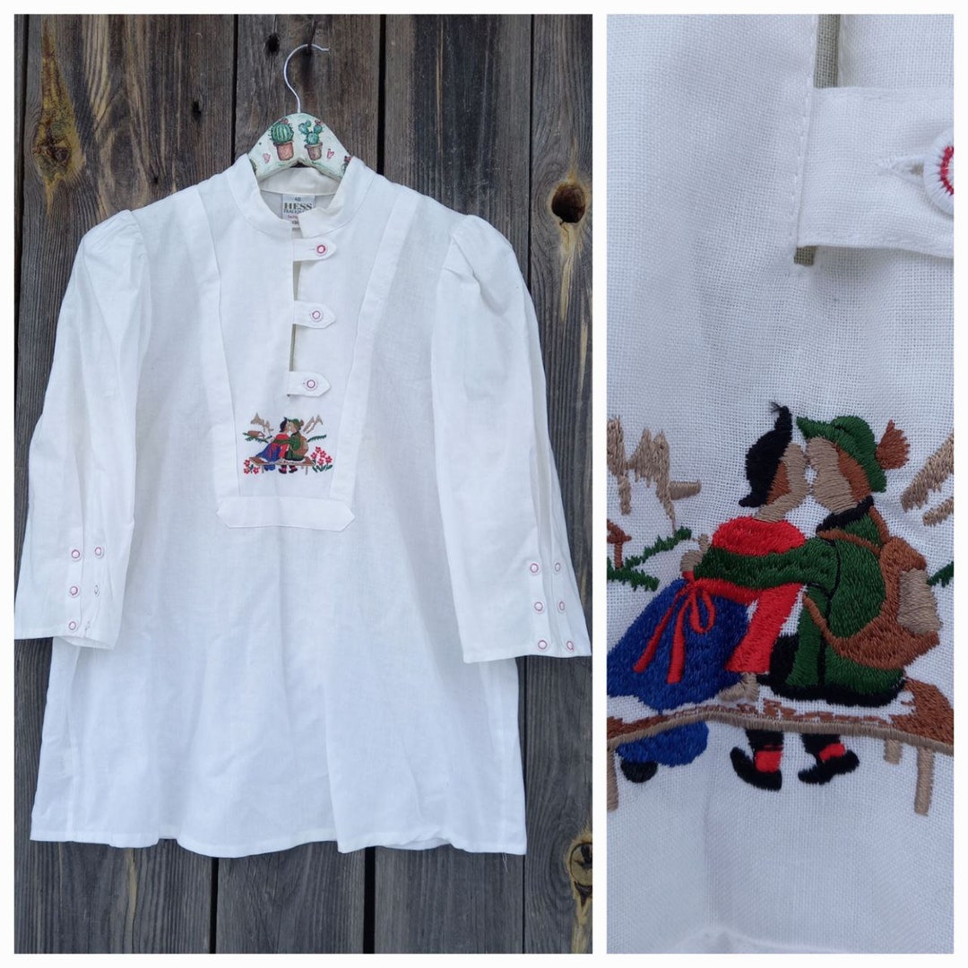 White Dirndl Blouse Vintage Womens Trachten Blouses M Medium Clothes ...