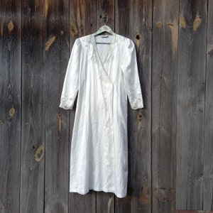 80s Ivory Satin Robe 90s Vintage Bathrobe Terry Dresses for Women Retro ...