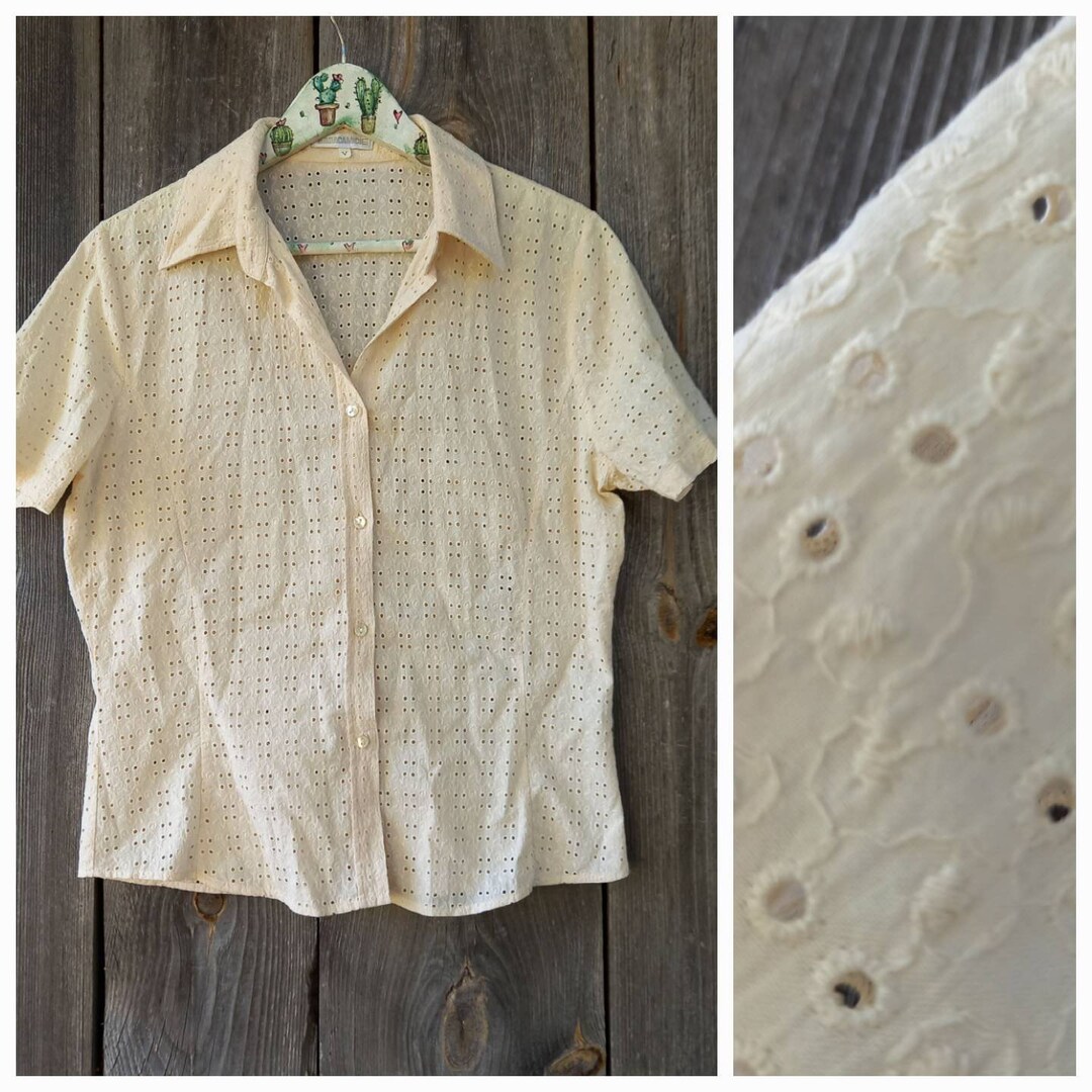 80s Light Yellow Blouses Vintage Shirt Womens 1990s Retro Clothing ...