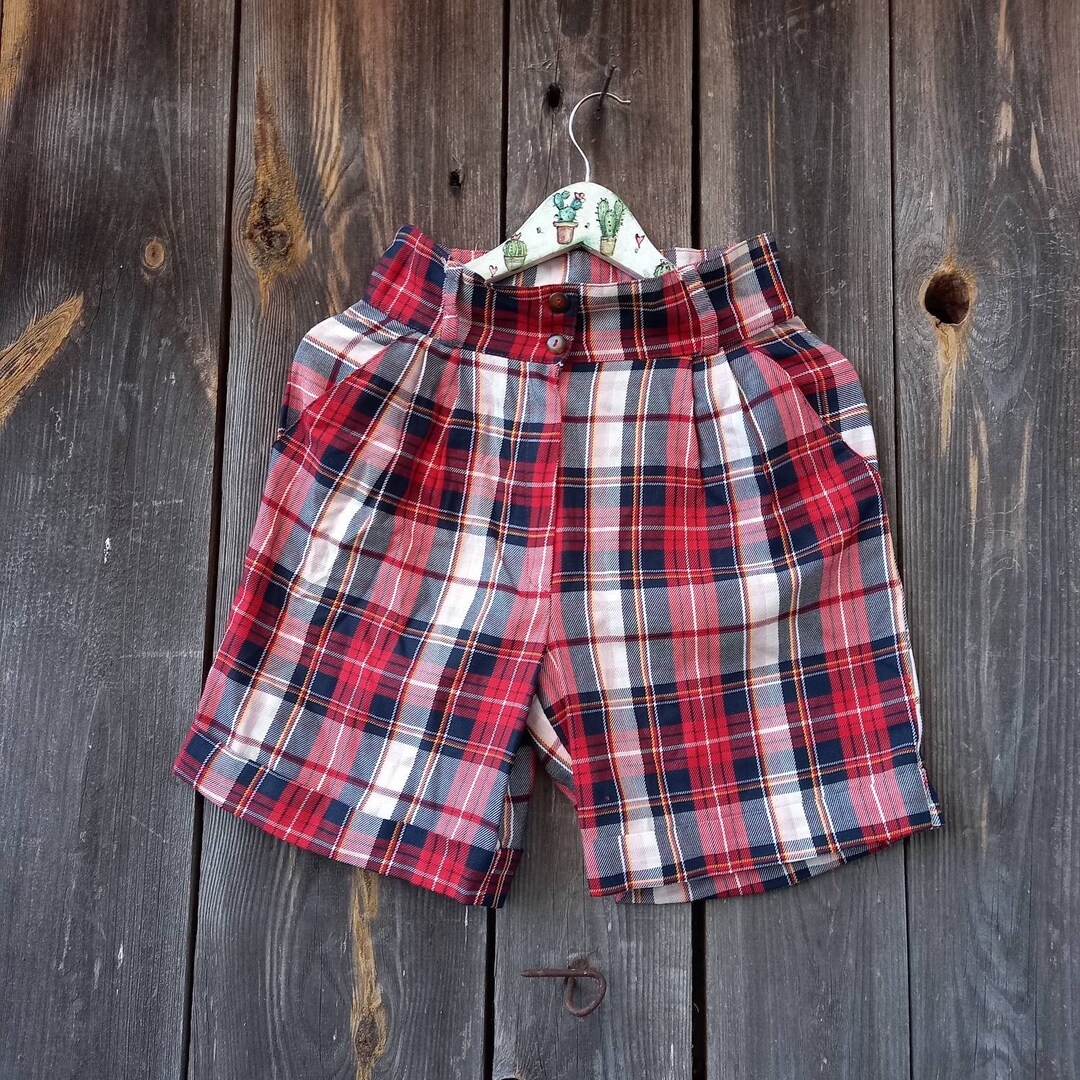 90s Red Checker Shorts Gingham Vintage School Tennis Tartan Hig Waist ...