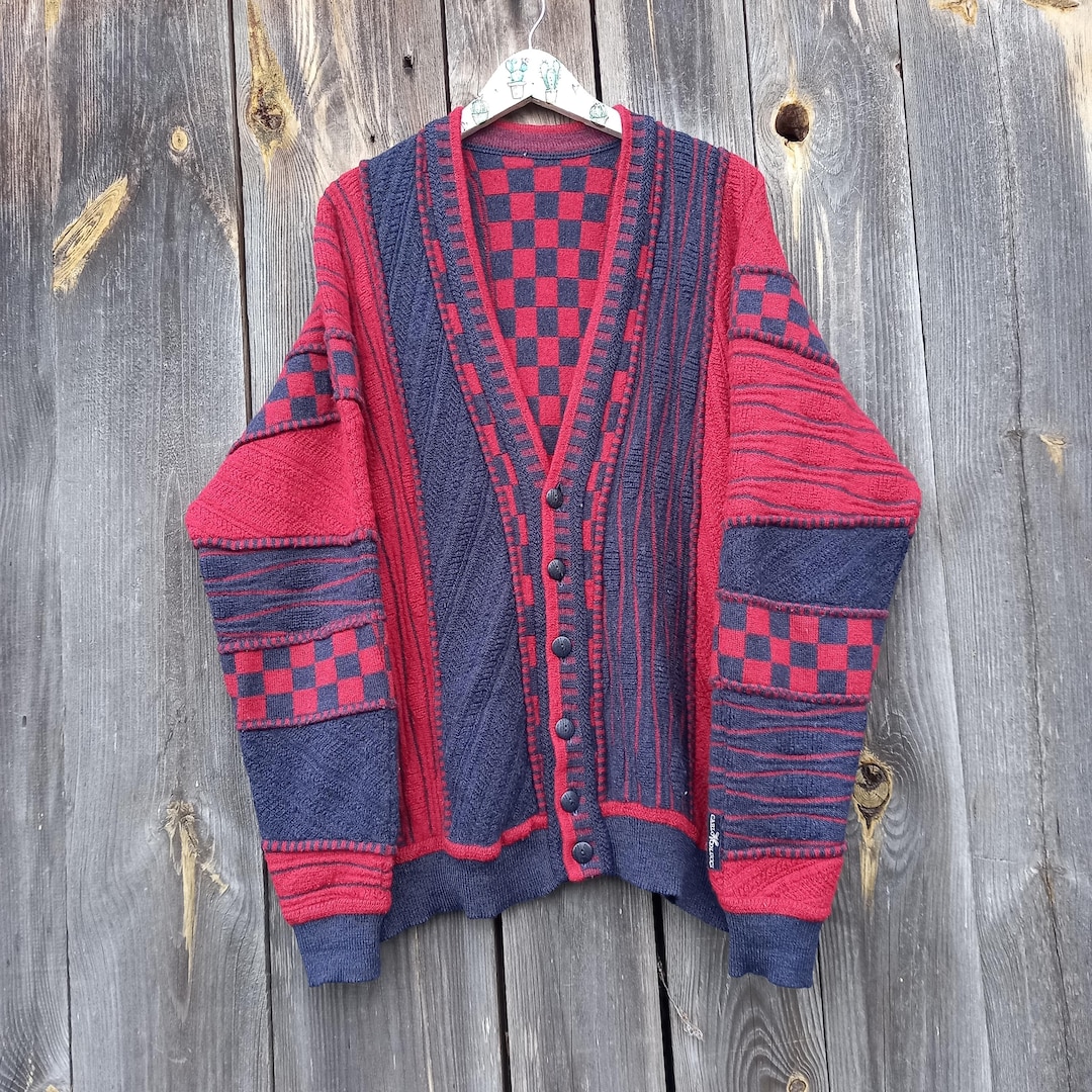 90s Red Cardigan Sweaters Men CARLO COLUCCI 1990s Vintage Blue Knit ...