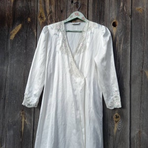 80s Ivory Satin Robe 90s Vintage Bathrobe Terry Dresses for Women Retro ...