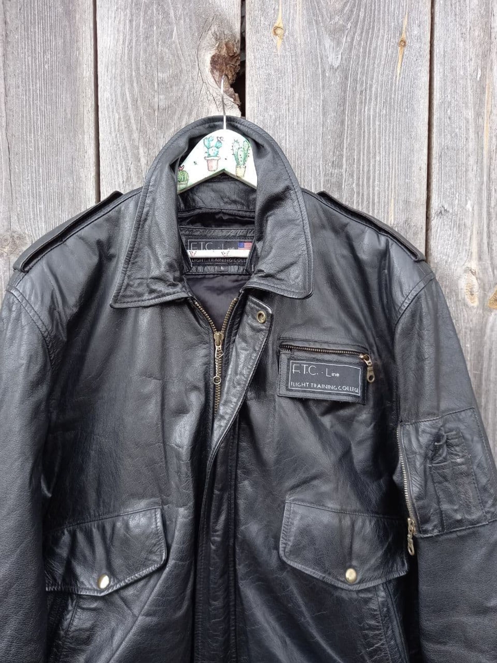90s Vintage Black Leather Aviator Jacket Men Flight Training - Etsy