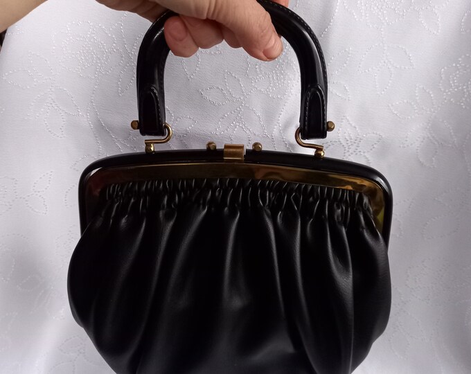 60s Vintage Bag for Women 50s Black Classic Handbags Kelly Bags Handbag ...