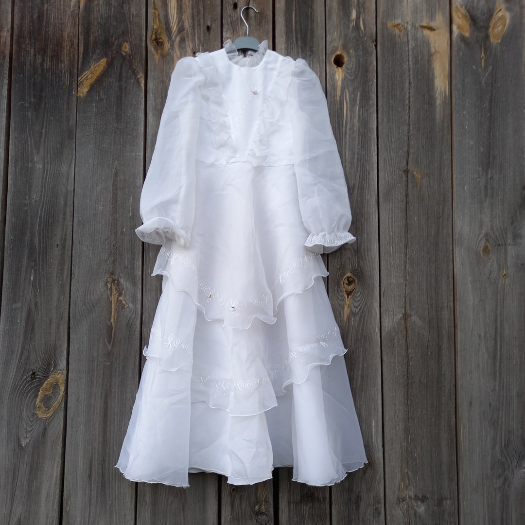 70s White Dresses Girl 80s Vintage Party Retro Lace Dress First ...