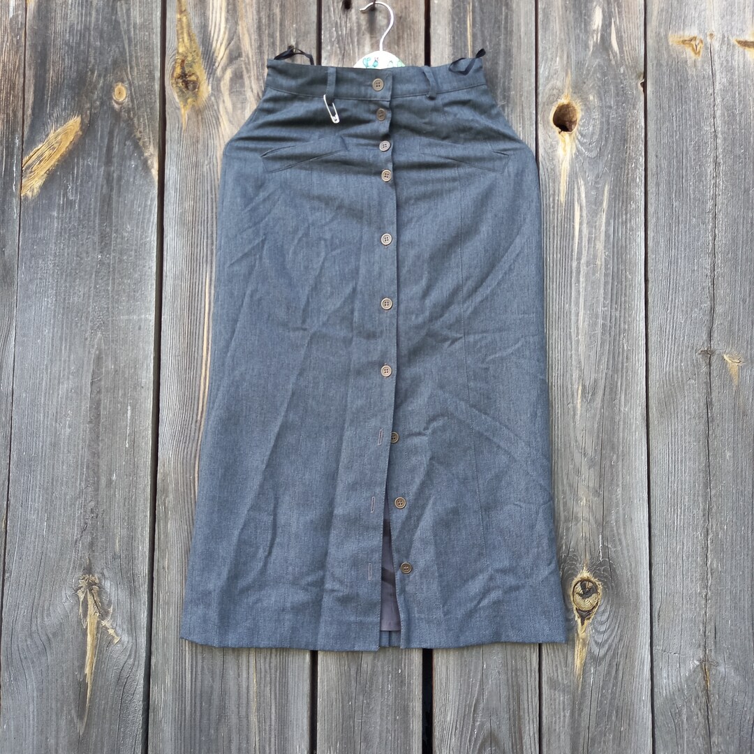 90s Pencil Skirt Grey Vintage Clothing Long Office Fall Сlothes Old ...