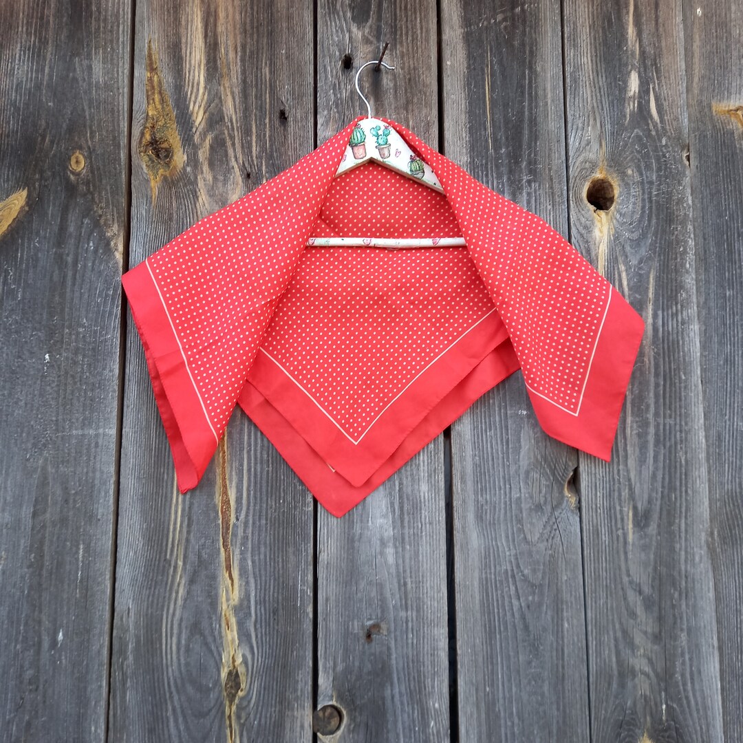 70s Red Scarf Womens White Polka Dots Handkerchief Vintage Sailor Style ...