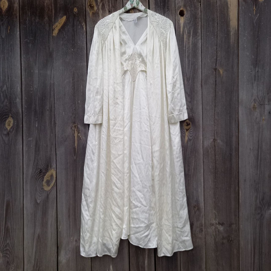 Set Satin Lace Nightgown 80 Wedding Ivory Robe Bridal Shower Chemise ...