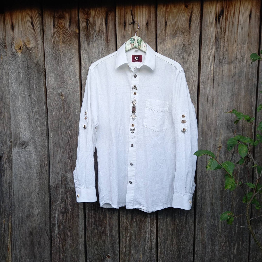 White Shirt Men Trachten Dirndl Vintage Austrian Tracht Clothes S 37/38 ...