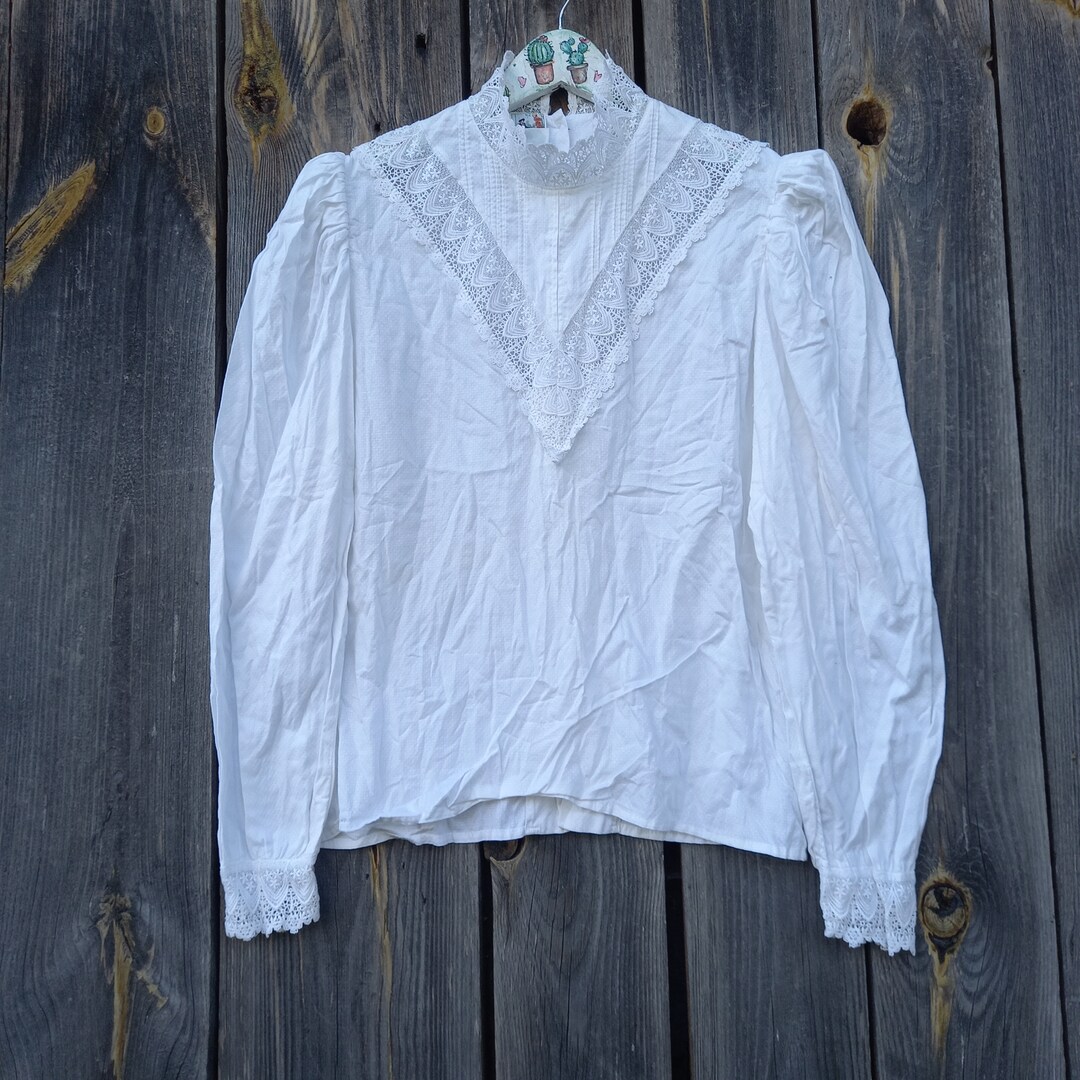 90s Lase White Blouse for Women Vintage Top Summer Party Shirt ...