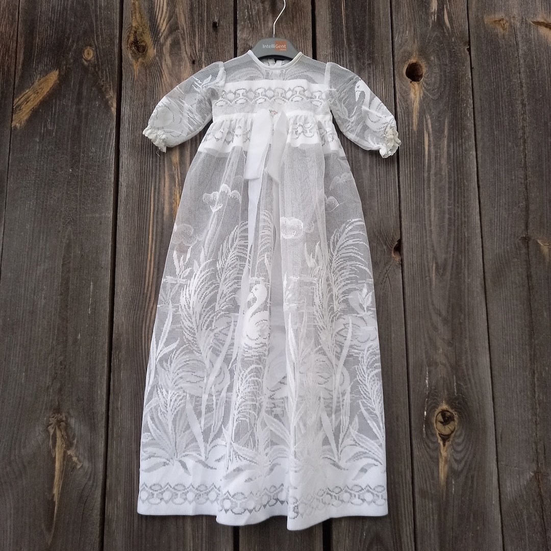 70s Baby Lace Dress Baptism Christening 80s White Long Gown Girl ...